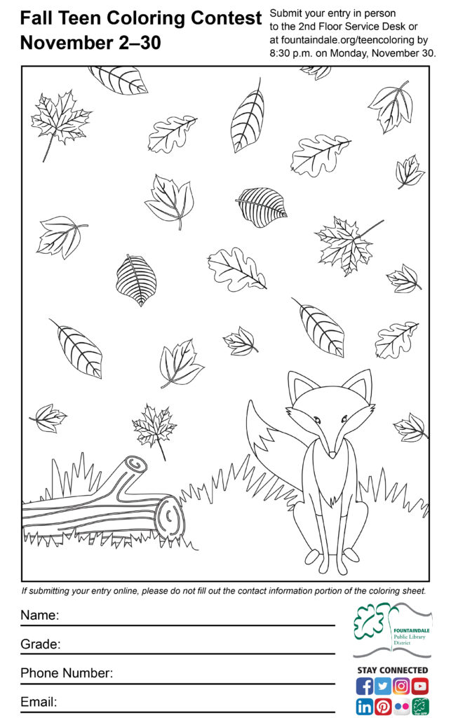 Fall Teen Coloring Contest: November 2–30, 2020 - Fountaindale Public ...